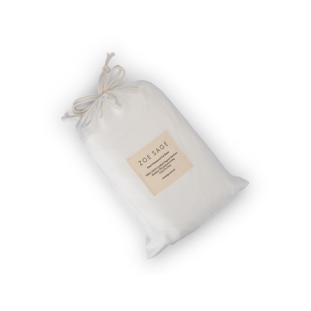 Waterproof Fitted Cot Sheet – 100% Organic Bamboo | White | Zoe Sage